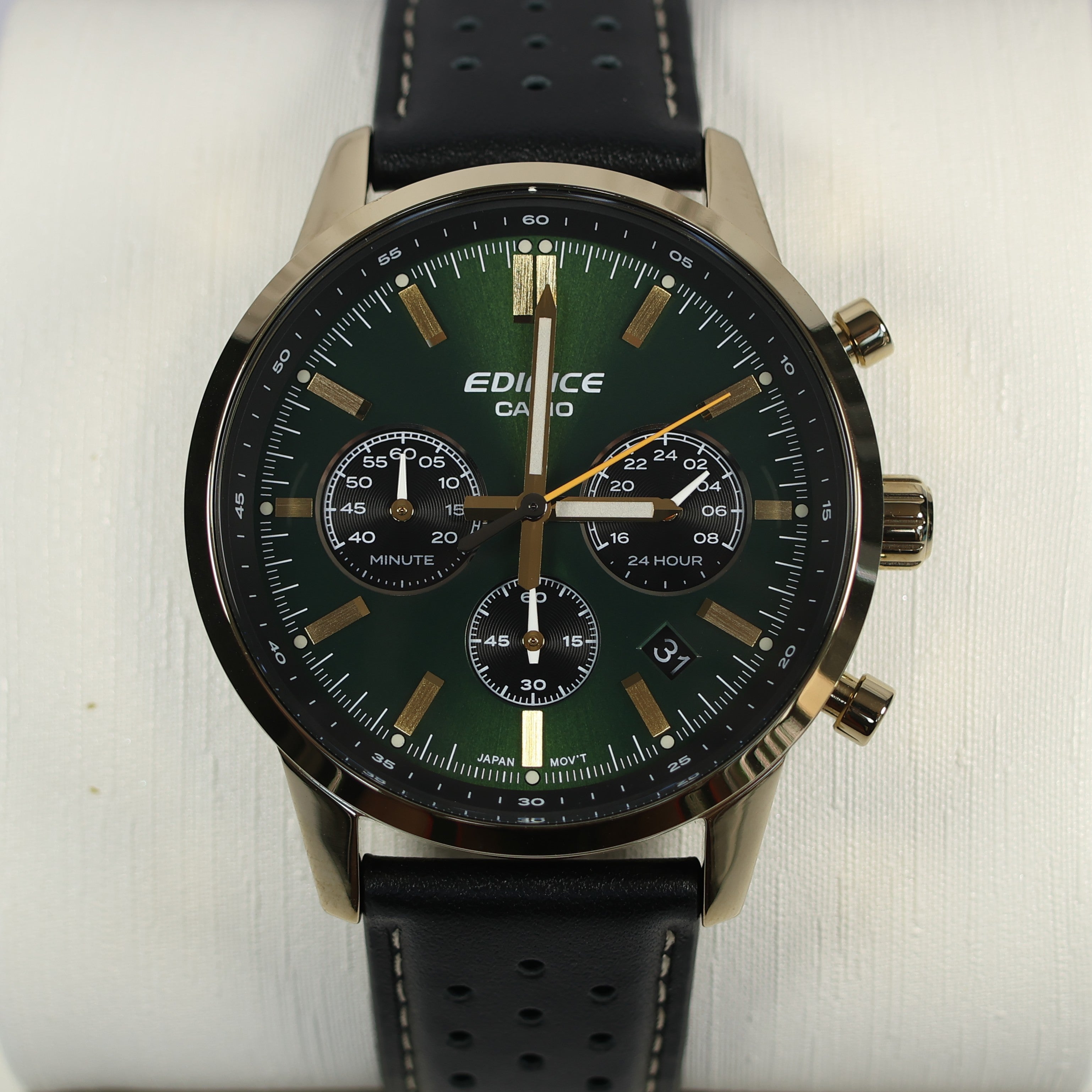 Casio Edifice Men's Green Dial Black Leather Chronograph Watch EFR-575 ...