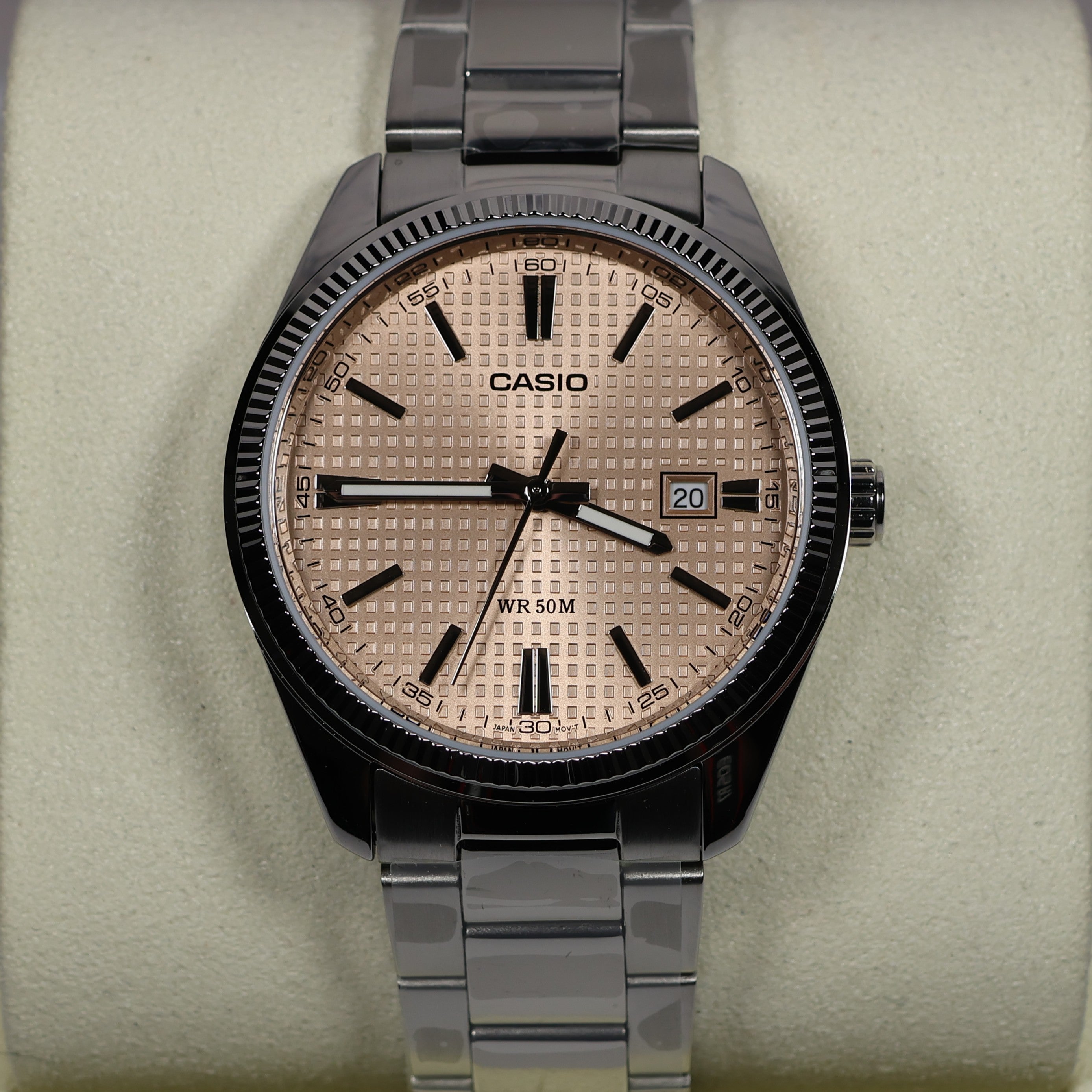 Casio Men's Vintage Salmon Pink Dial Stainless Steel Quartz Watch MTP ...